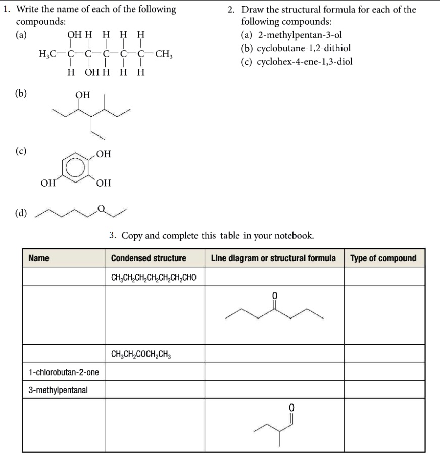 1 write the name of each of the following compounds a oh h3c c c c c c ch3 ohhhh b oh c oh oh oh ...