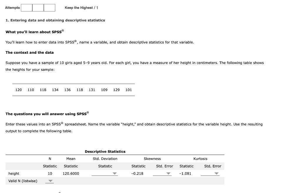 Attempts Keep the Highest / 1 1. Entering data and obtaining ...