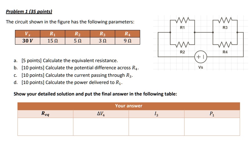 SOLVED:Problem (35 points) The circuit shown in the figure has the ...