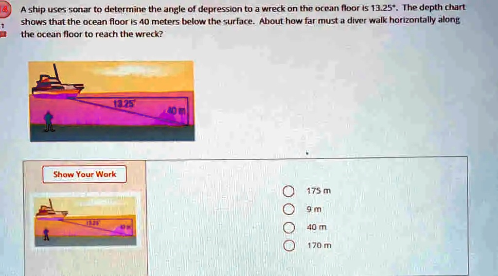 SOLVED: A ship uses sonar to determine the angle of depression to a ...