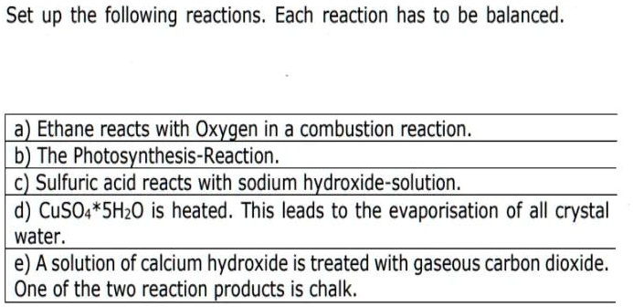 set up the following reactions each reaction has to be balanced a ...