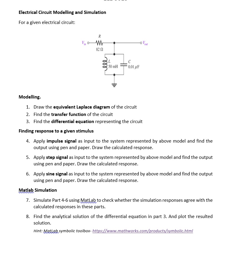 Electrical Circuit Modelling and Simulation For a given electrical ...