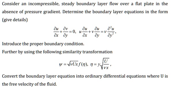 Solved Consider An Incompressible Steady Boundary Layer Flow Over A Flat Plate In The Absence