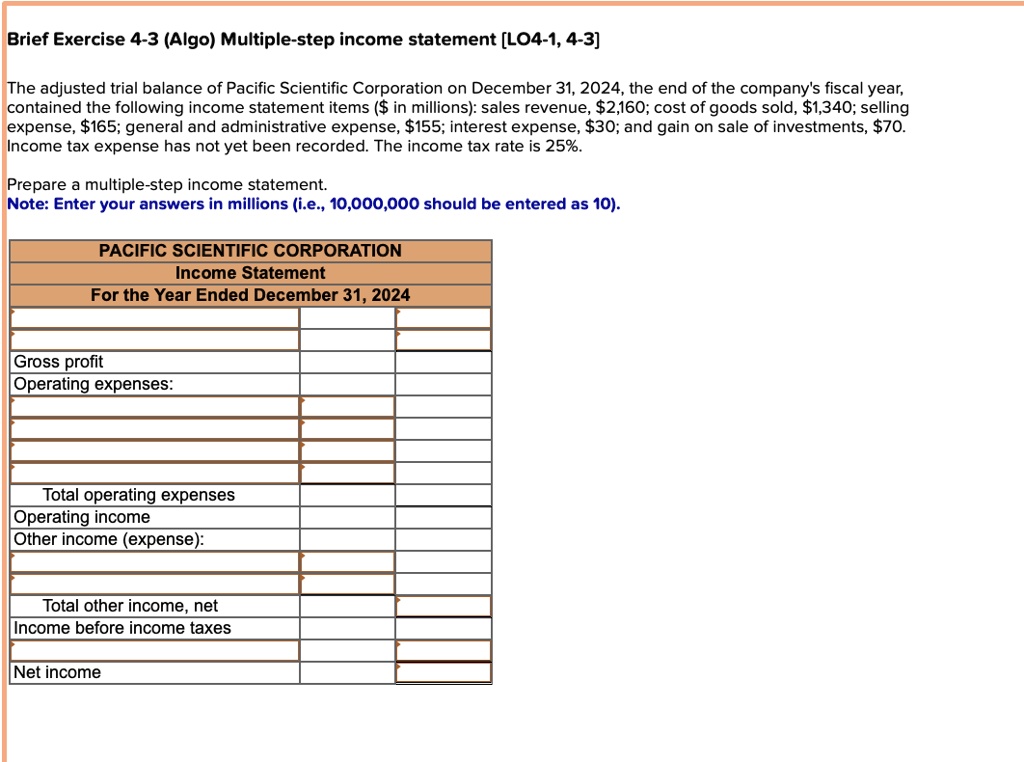 brief exercise 4 3 algo multiple step income statement lo4 14 3 the ...