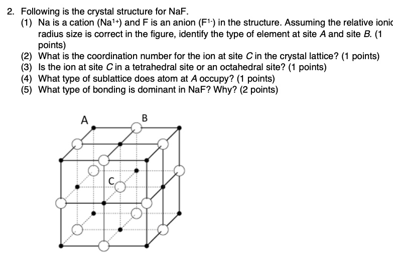 SOLVED: 2. Following is the crystal structure for NaF Na is a cation ...