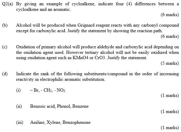 SOLVED: Q2(a) By giving example of cycloalkene; indicate four ...