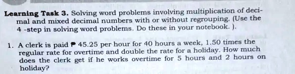 SOLVED: Learning Task 3. Solving word problems involving multiplication ...