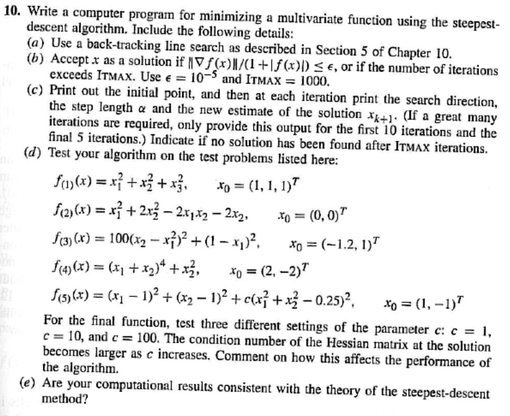 Solved Can Anyone Explain Part E 10 Write A Computer Program For Minimizing A Multivariate