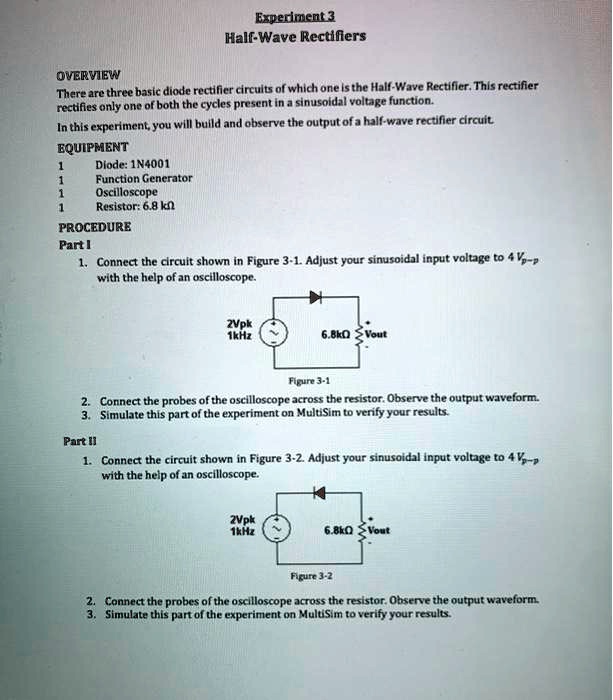 SOLVED: Experiment 3 Half-Wave Rectifiers OVERVIEW There are three basic diode rectifier ...