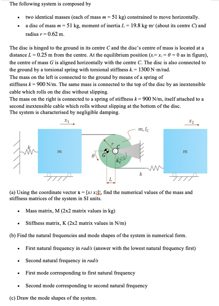 SOLVED: The following system is composed of two identical masses (each of mass m = 51 kg ...