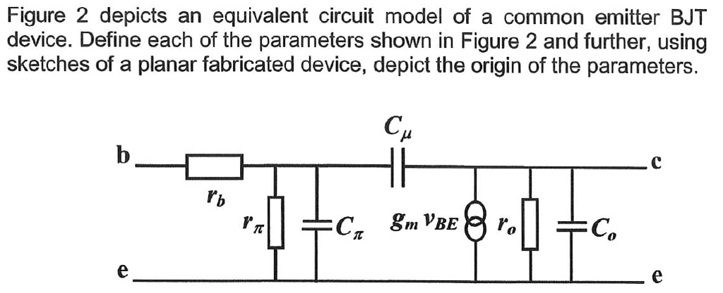 figure 2 depicts an equivalent circuit model of a common emitter bjt device define each of the ...