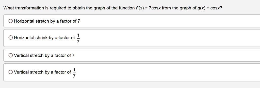 SOLVED: What transformation is required to obtain the graph of the ...