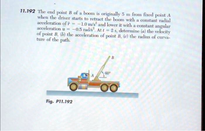 11.192 The end point B of a boom is originally 5 m from fixed point A ...