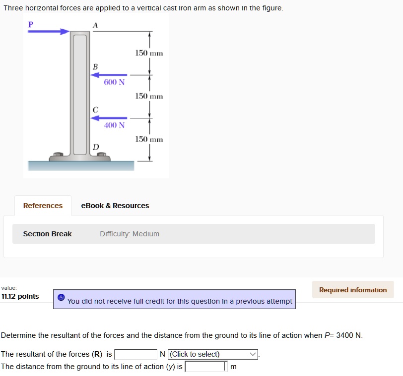 three horizontal forces are applied to a vertical cast iron arm as ...