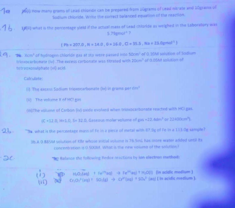 19 6(1) How many grams of Lead chioride an be prepared from 10 g r a m ...