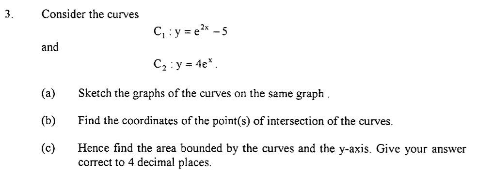 SOLVED: 3. Consider the curves and C2 : y= 4e (a) Sketch the graphs of ...