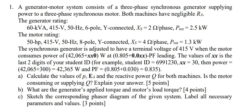 SOLVED: XX = 34 The generator-motor system consists of a three-phase synchronous generator ...