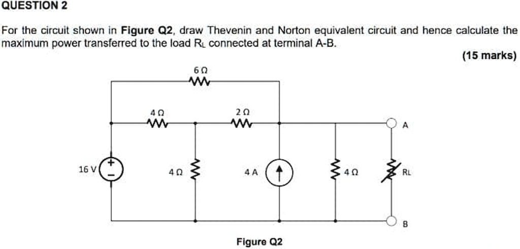 QUESTION 2 For the circuit shown in Figure Q2, draw Thevenin and Norton ...