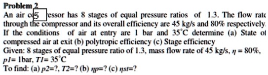 SOLVED: Problem2 An air cq5essor has 8 stages of equal pressure ratios ...