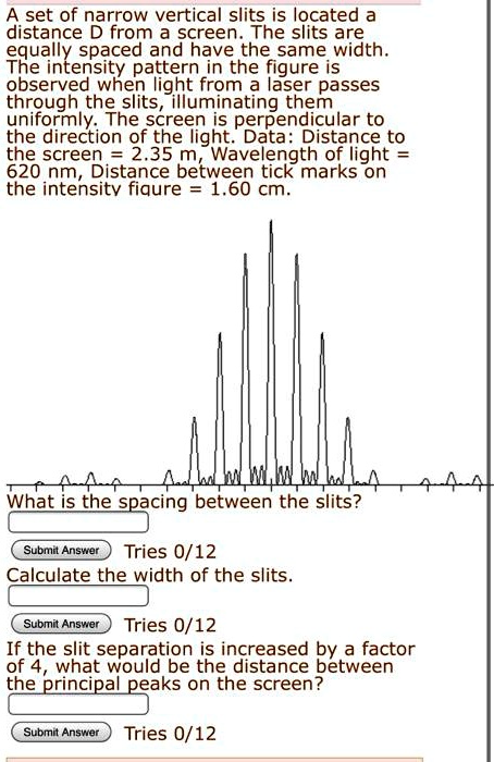 SOLVED: A set of narrow vertical slits is located distance D from a ...
