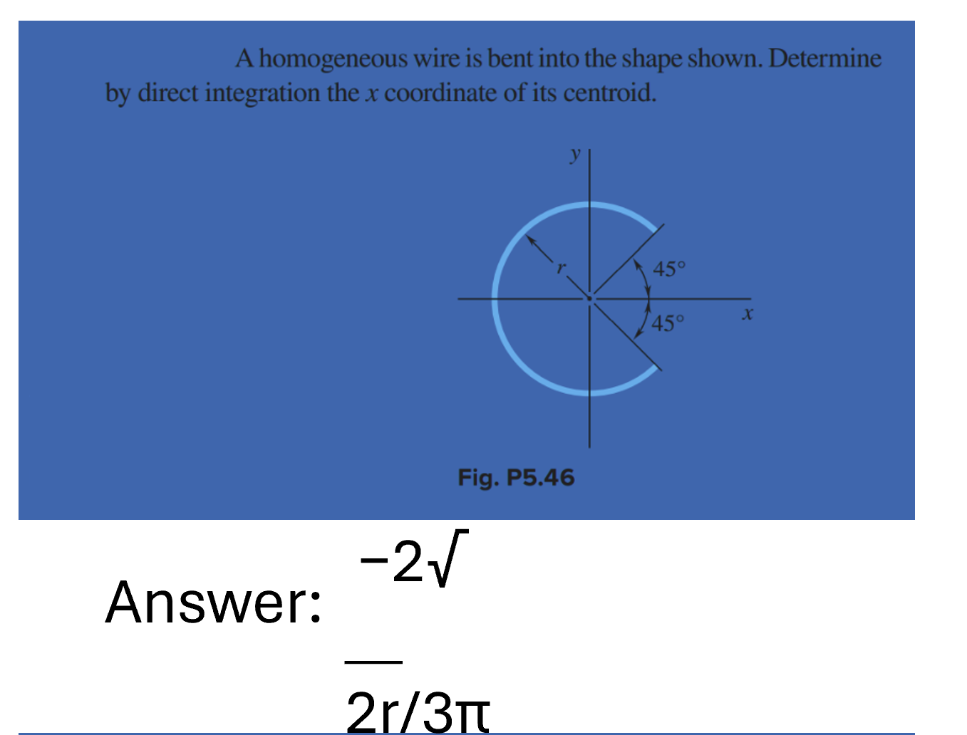 SOLVED: A homogeneous wire is bent into the shape shown. Determine by direct integration the x ...
