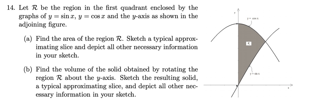 14. Let R be the region in the first quadrant enclosed by the graphs of y = sin x, y = cos x and ...