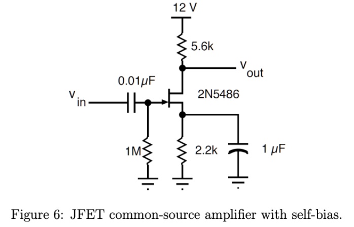 SOLVED: a) Build the common source JFET amplifier of Fig. 6. b) Calculate the drain current (ID ...