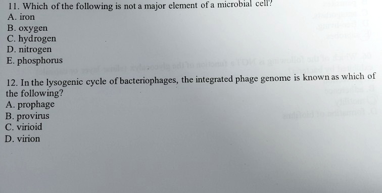 SOLVED: 1 Which of the following is not a major element of a microbial ...