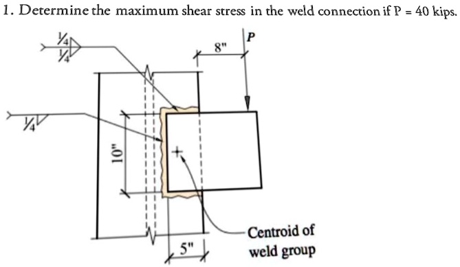 1determine the maximum shear stress in the weld connection if p 40 kips ...