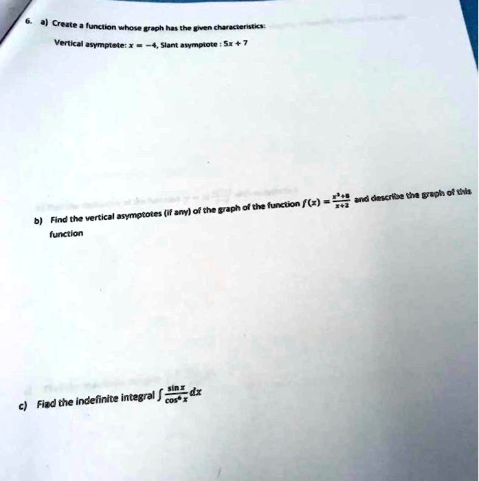 SOLVED:Create lunction whose graph hes the given characteristics ...