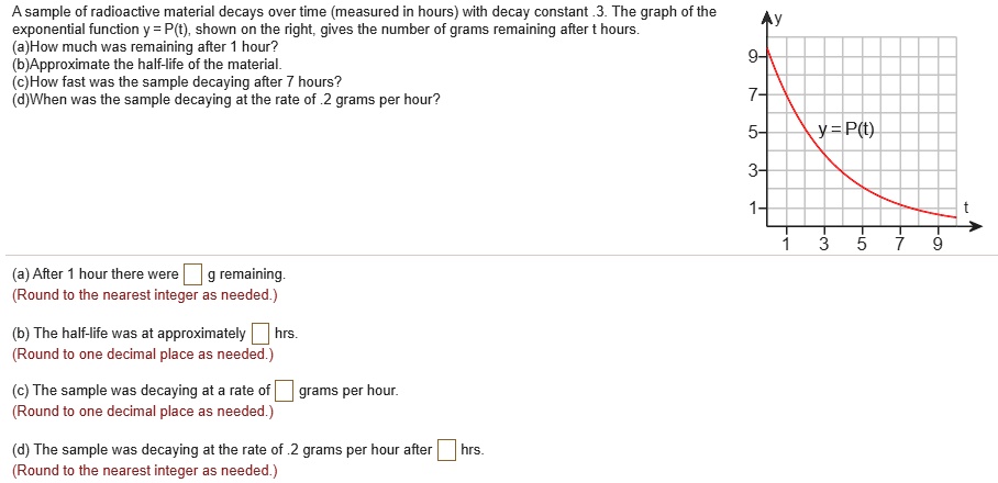 SOLVED: sample of radioactive material decays over time (measured in ...