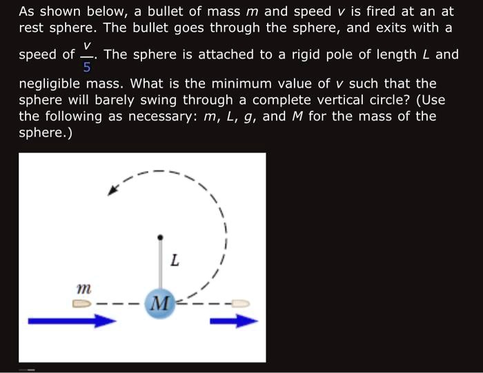 as shown below a bullet of mass m and speed v is fired at an at rest ...
