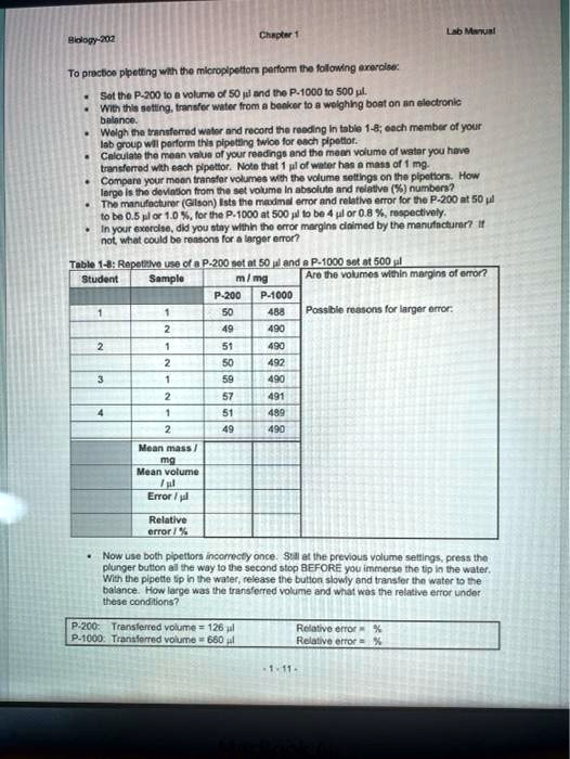 Biology-202 Chapter 1 Lab Manual To practice pipetting with the micropipettors perform the ...