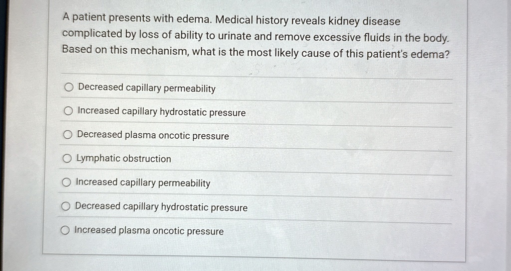 a patient presents with edema medical history reveals kidney disease ...