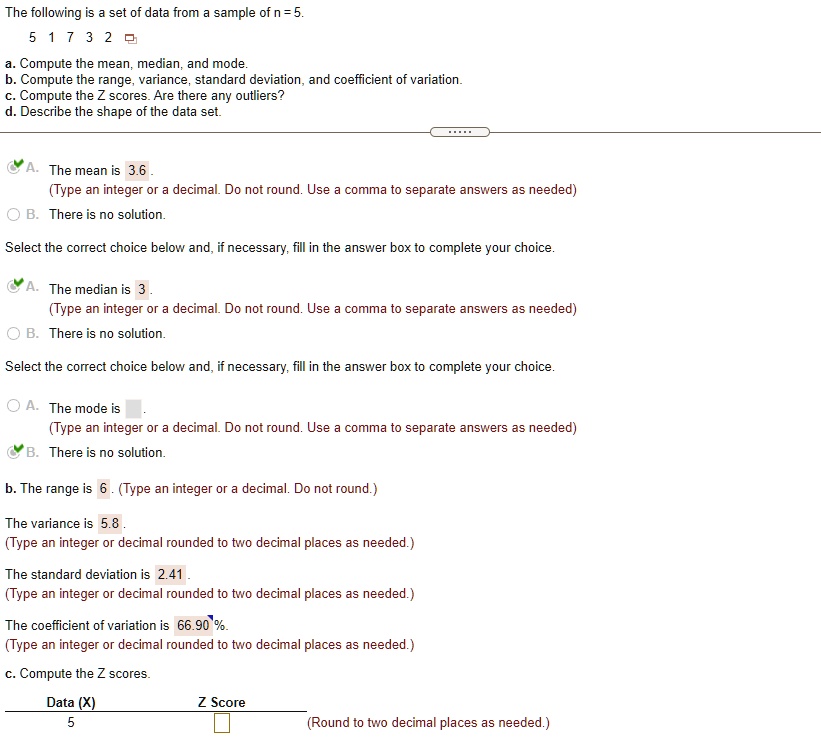 SOLVED: The following is a set of data from sample of n = Compute the ...