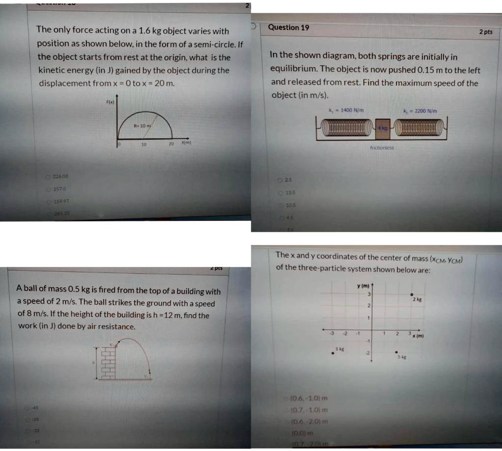 the only force acting on a 16 kg object varies with position as shown below in the form of a ...