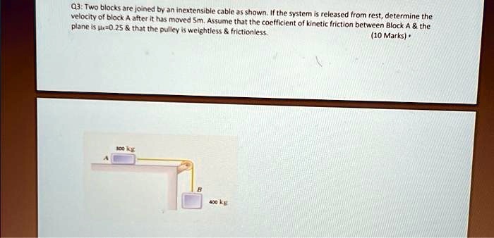 Q3: Two blocks are joined by an inextensible cable as shown. If the system is released from rest ...