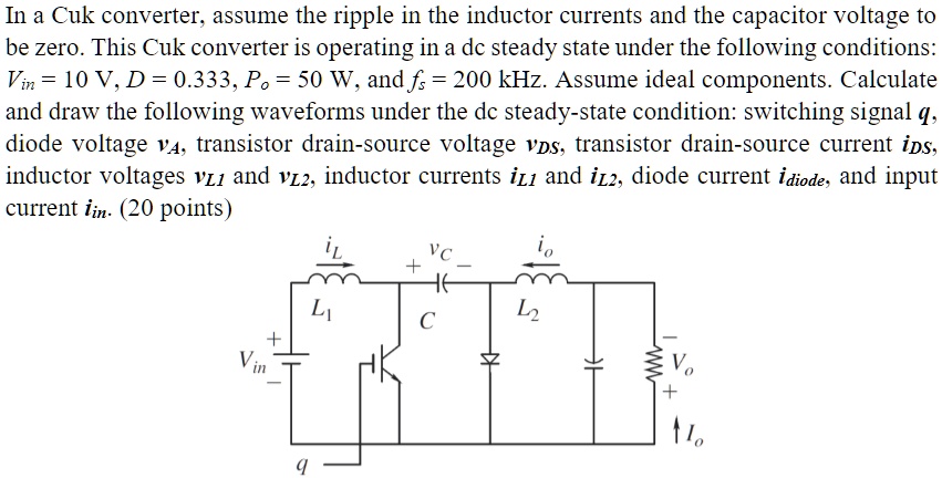 In a Cuk converter, assume the ripple in the inductor currents and the ...