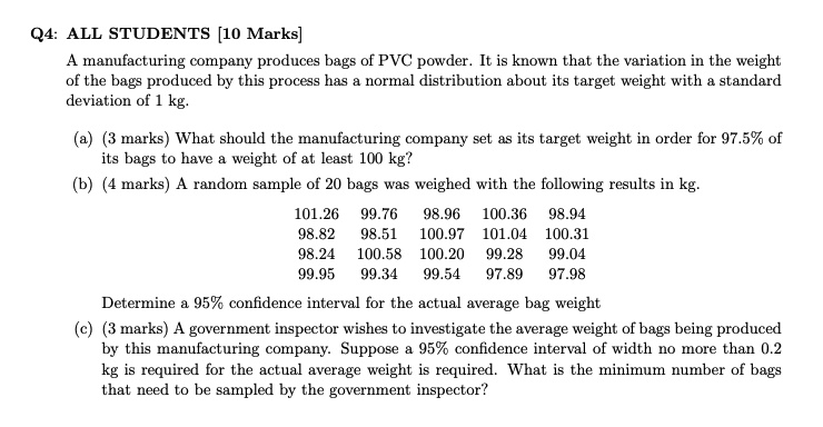 SOLVED: Q4: ALL STUDENTS [10 Marks] A manufacturing company produces ...