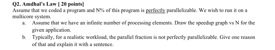 SOLVED: Q2. Amdahl's Law [20 points] Assume that we coded a program and ...