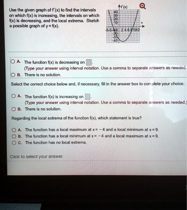 Use the given graph of f'(x) to find the intervals on which f(x) is increasing, the intervals on ...