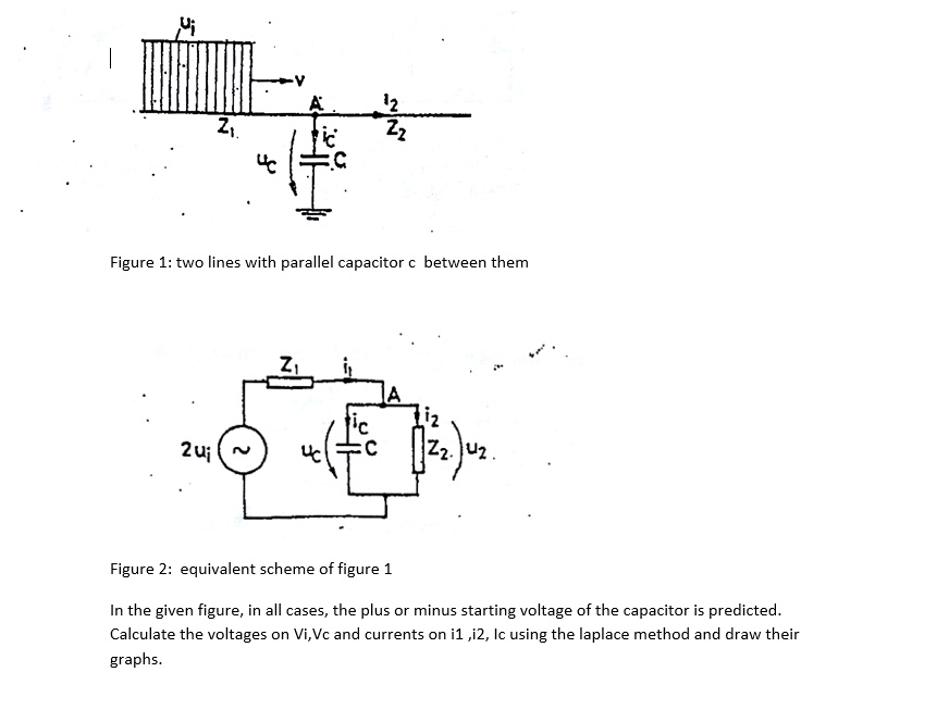 SOLVED: Figure 1: Two lines with a parallel capacitor C between them Figure 2: Equivalent scheme ...