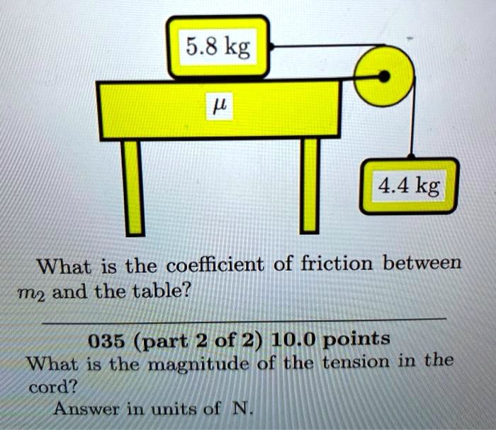 58 kg 44kg what is the coefficient of friction between m2 and the table ...