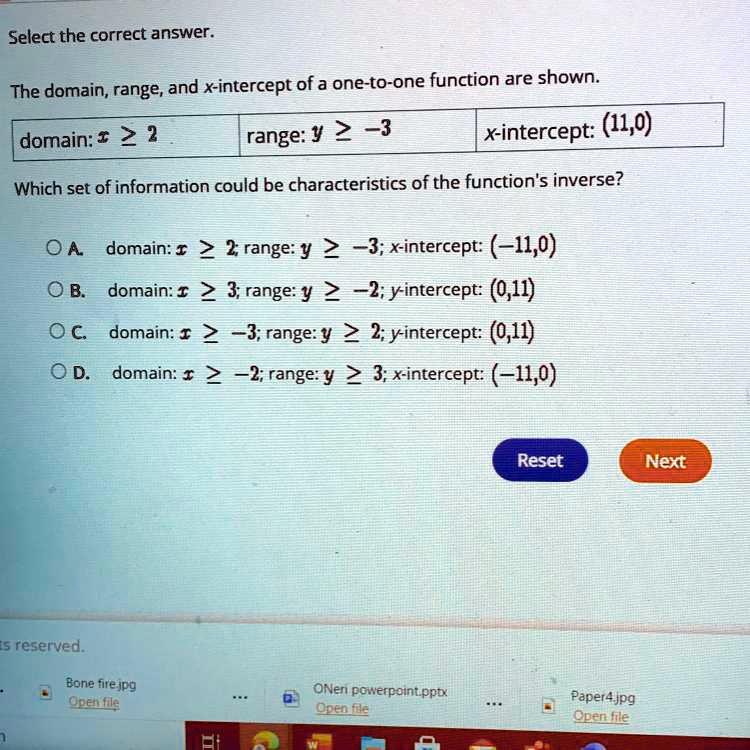 Solved Needs Help With This Question Asap Select The Correct Answer The Domain Range And X 