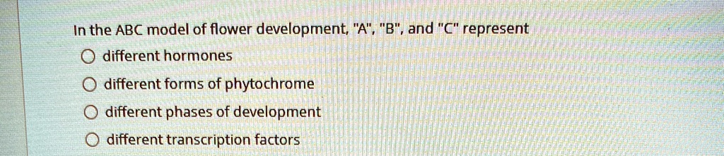 in the abc model of flower development a b and c represent different ...