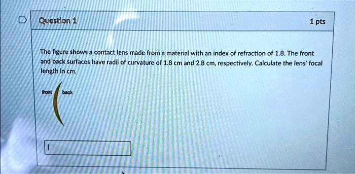 Question 1 1 pts The figure shows a contact lens made from a material ...
