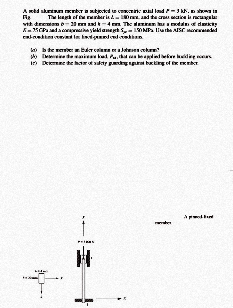 A solid aluminum member is subjected to concentric axial load P = 3 kN ...