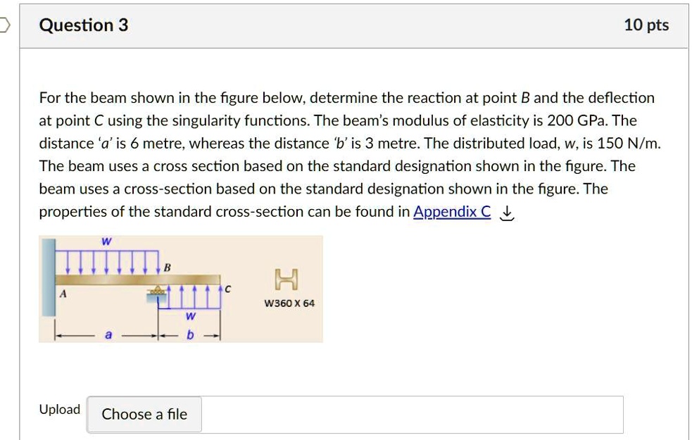 Question 3 10 pts For the beam shown in the figure below, determine the ...