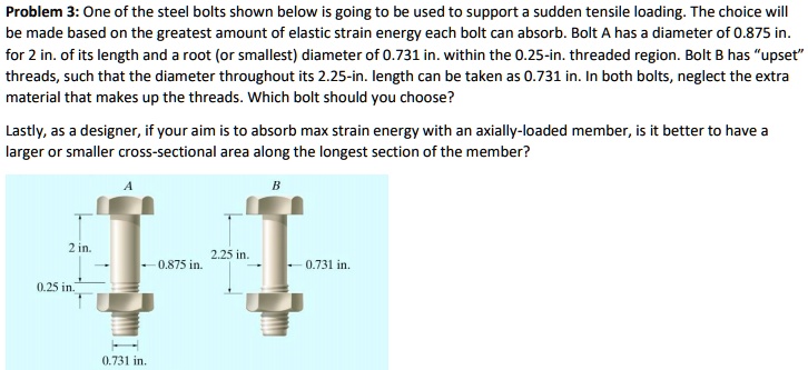 Problem 3: One of the steel bolts shown below is going to be used to ...