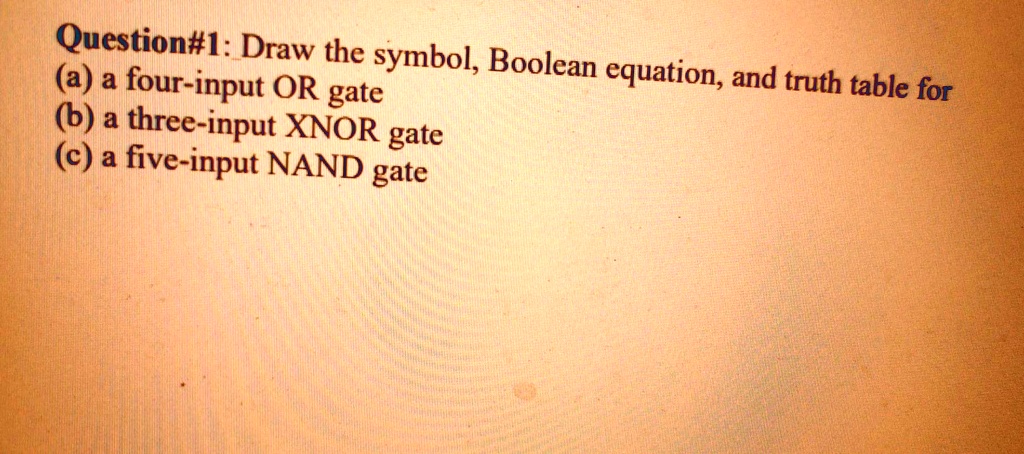 VIDEO solution: Question #1: Draw the symbol, Boolean equation, and truth table for (a) a four ...